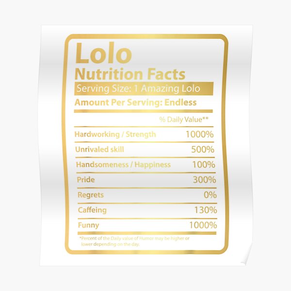 Póster «Lolo Nutrition Facts Día del padre para Lolo» de urorjjBaraj22 ...