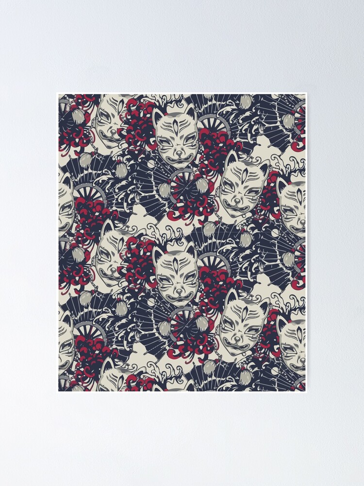 "seamless pattern with kitsune mask japanese theme all colors are ...