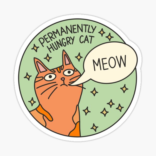 "Permanently hungry cat" Sticker by PeachCatDesigns | Redbubble