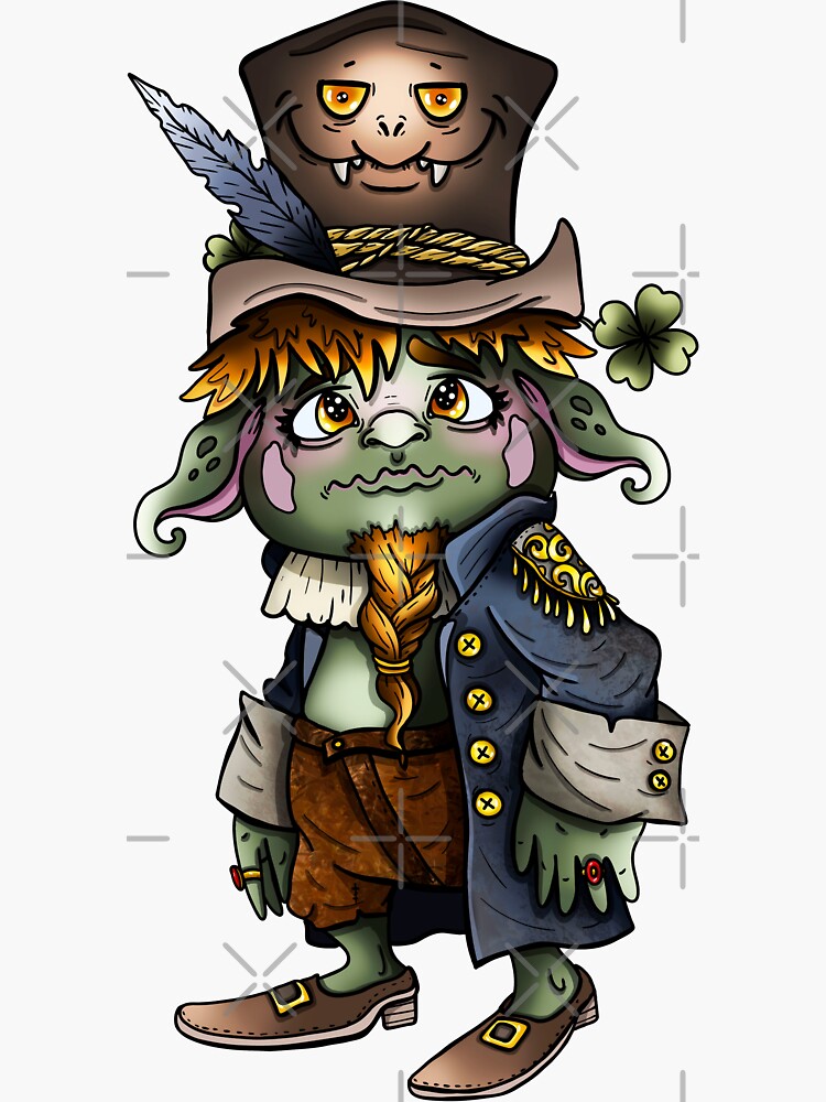 Pegatina «Personaje de dibujos animados, duende asustado en un gran ...