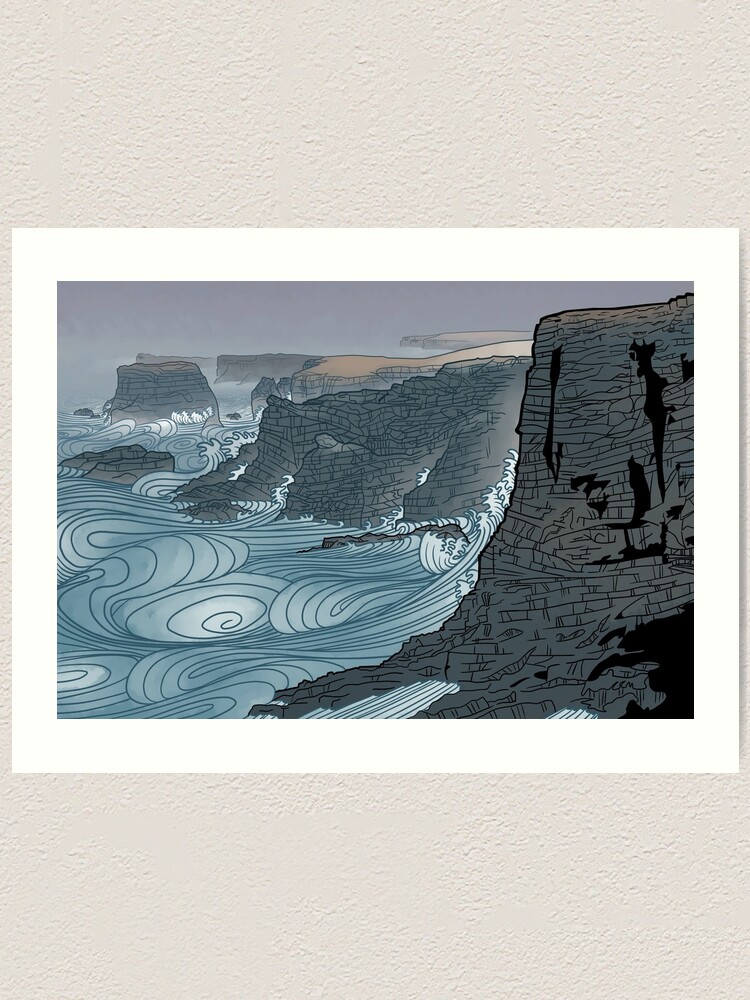 "Japanese watercolour and wood print inspired Shetland cliffs " Art ...