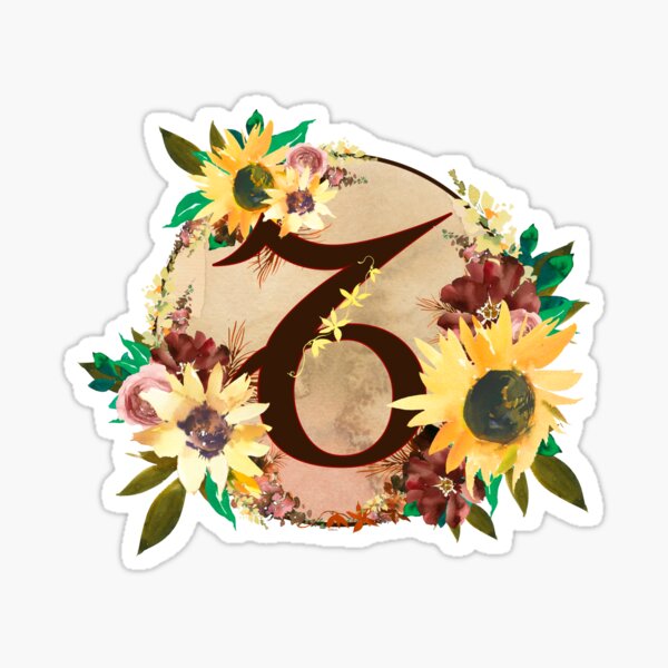 "Capricorn Zodiac Horoscope Maroon Sunflower Floral Monogram" Sticker ...