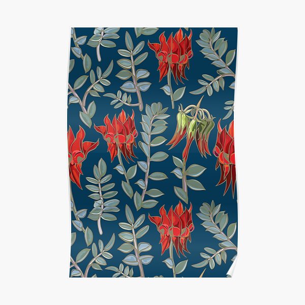 "Elegant Australian Sturt Desert Pea Pattern - Red and Blue" Poster by ...