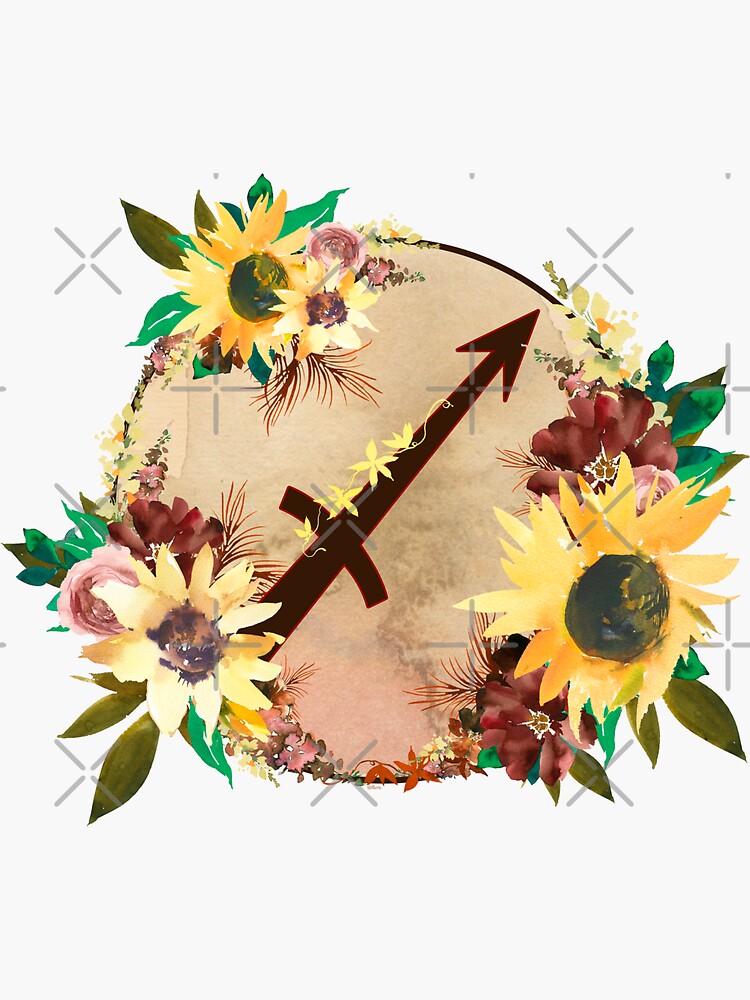 "Sagittarius Zodiac Horoscope Maroon Sunflower Floral Monogram" Sticker ...