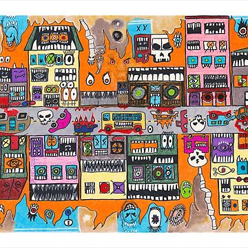 "MONSTRO-CITIES CONFLAGRATION BIAS II/III STREET SCENE II" Sticker for ...