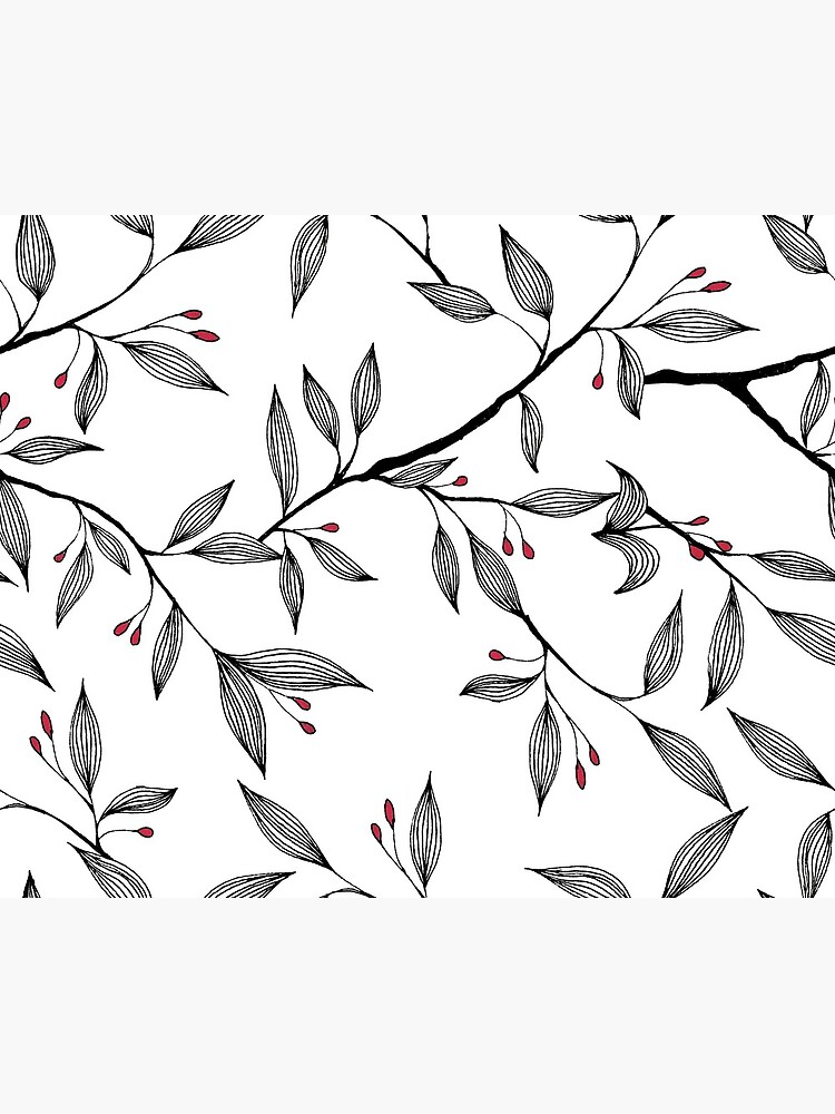 "Leaf pattern red buds botanical line art illustration" Photographic ...
