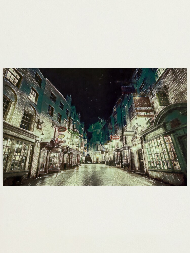 "Diagon Alley by night with Gringotts Dragon" Photographic Print by ...