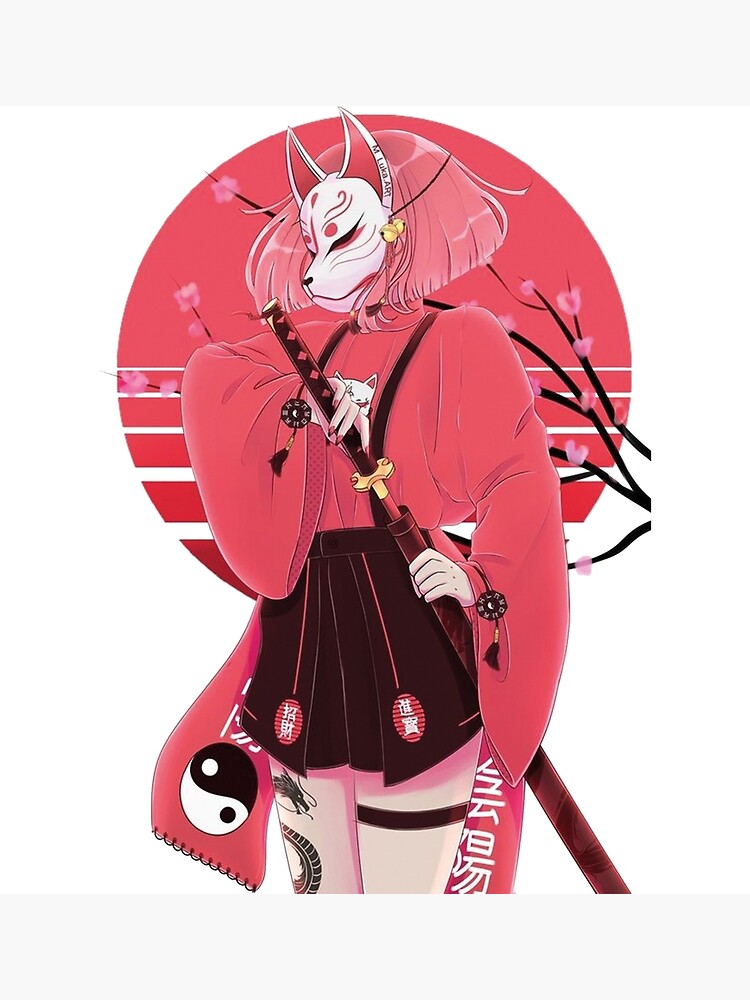 "Anime Girl, Samurai Cat, Retro Sunset" Art Print for Sale by ...