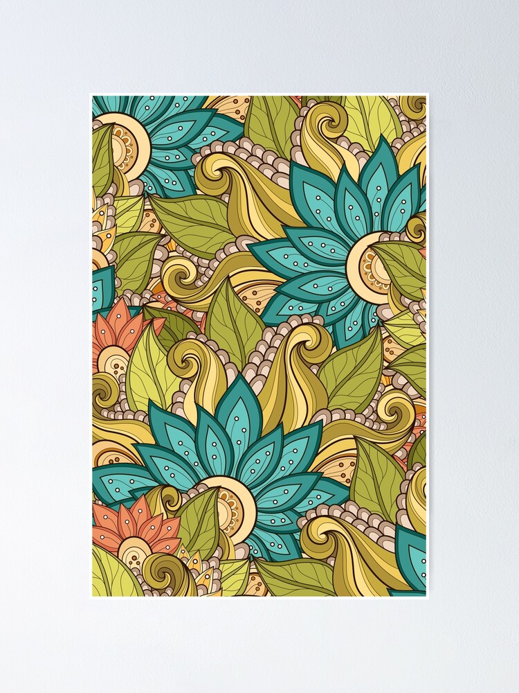 "Doodle Pattern with Floral Motifs" Poster for Sale by lissantee ...