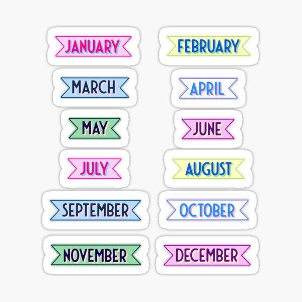 "Months in pastel colours" Sticker for Sale by Quills-Nest | Redbubble