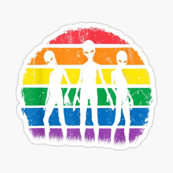 "Gay Aliens Trio LGBT Pride Month Rainbow Flag Equality UFO" Sticker ...