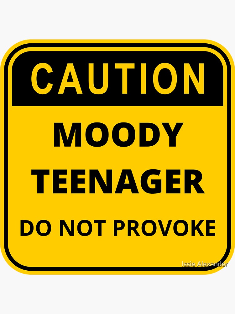 "Funny Caution Sign - Moody Teenager" Sticker for Sale by OddSpace ...