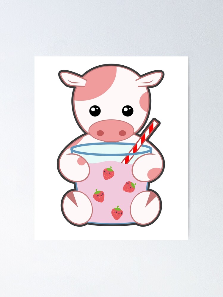 "Cute Cow With Strawberry Milkshake" Poster for Sale by PunDaReplay ...