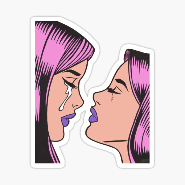 Pink Crying Comic Girl Twins Sticker For Sale By Turddemon Redbubble