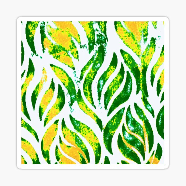 "Leaf patterns of dark green with yellow and orange hints" Sticker by ...
