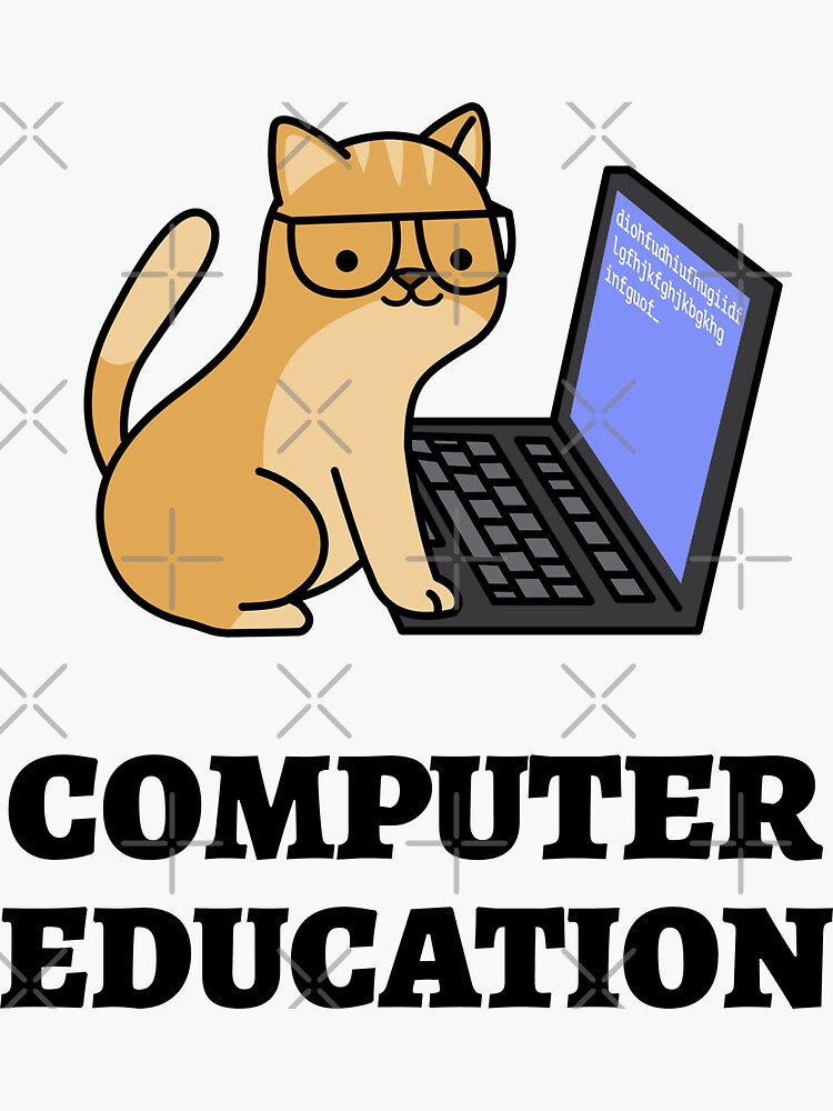 "Computer Education - Nerdy Cat Geek Coding on a Laptop" Sticker for ...