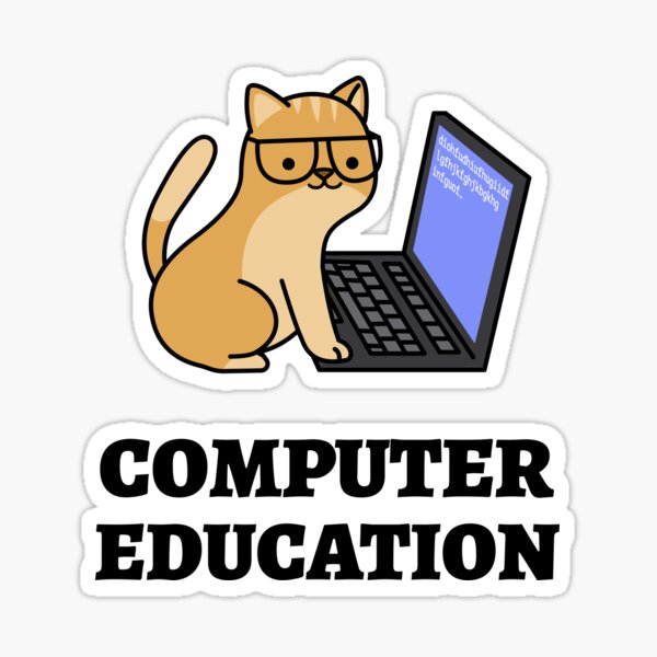 "Computer Education - Nerdy Cat Geek Coding on a Laptop" Sticker for ...