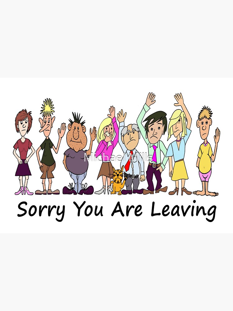 "Verlassen der Karte, Reihe von Cartoon-Leuten, die zum Abschied winken ...