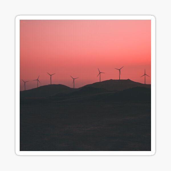 "Tarifa wind farm landscape at sunset II" Sticker for Sale by ...