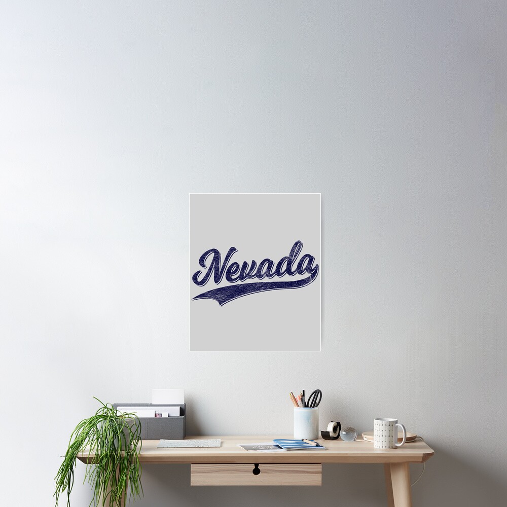 "STATE OF NEVADA CURSIVE TEXT (DISTRESSED BLUE )" Poster for Sale by ...