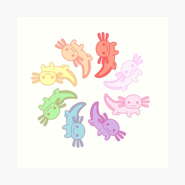 "Rainbow Axolotls!" Art Print by maya-reinstein | Redbubble