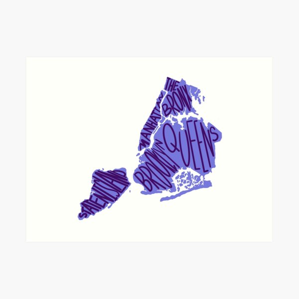 "Purple New York City Borough Map" Art Print by GrellenDraws | Redbubble