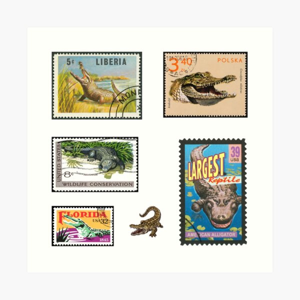 "Vintage Alligator Crocodile Stamp Postage Sticker Pack Passport ...