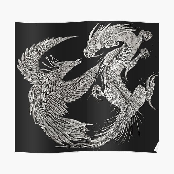 "Japanese Phoenix and Dragon Design (Midnight)" Poster by jaguarcliff ...