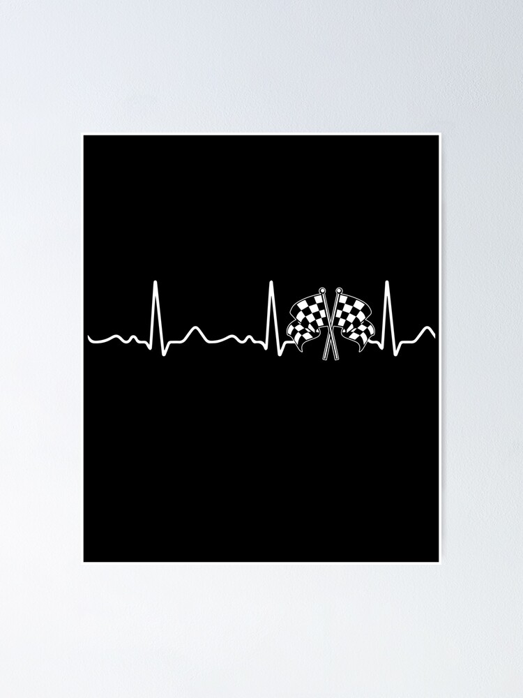 "Checkered flag - heartbeat, pulse, heart line, EKG" Poster by Mohja ...
