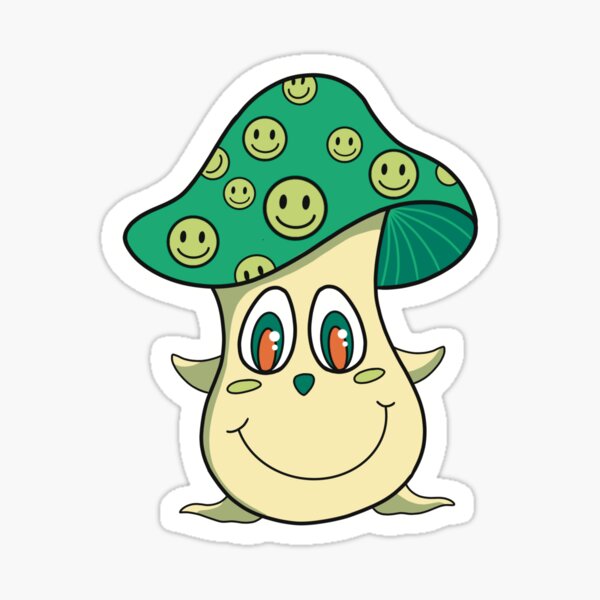 "Cute Mushy Mushroom Funghi Art 003 - Pastel Blue Background" Sticker ...