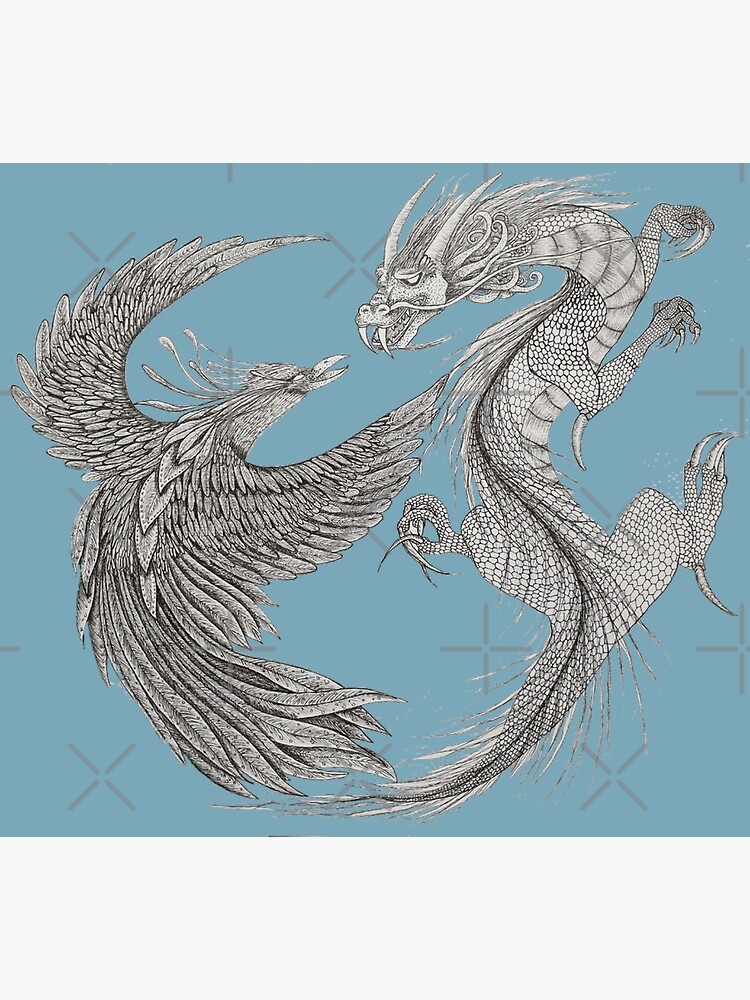 "Japanese Phoenix and Dragon Design (Ocean)" Poster by jaguarcliff ...
