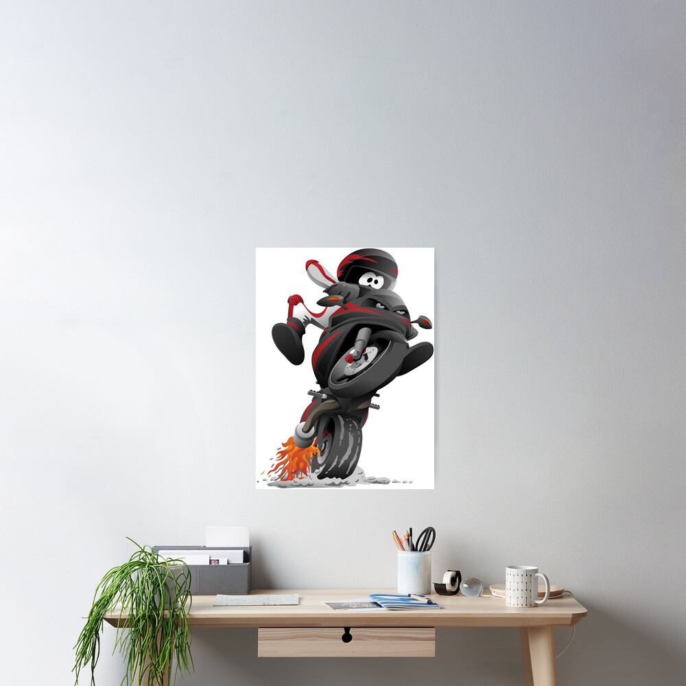 "Motorcycle Wheelie Cartoon" Poster for Sale by Dynamic-Trends | Redbubble