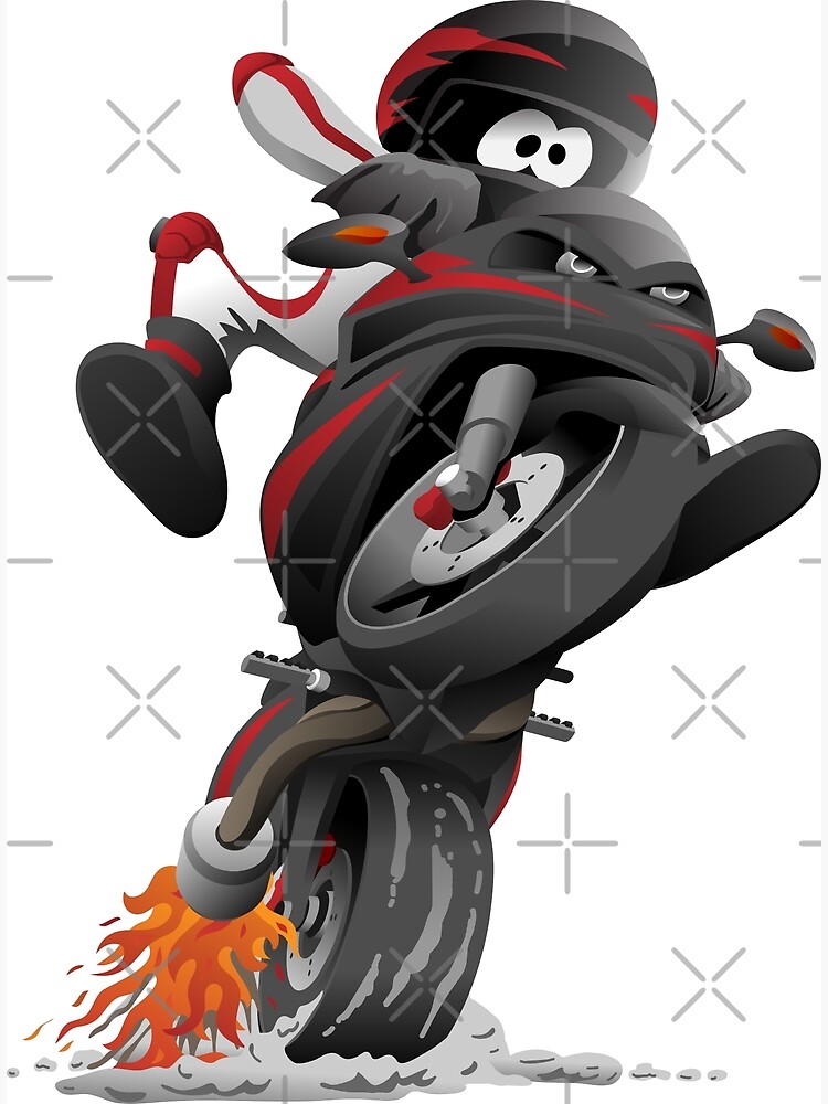 "Motorcycle Wheelie Cartoon" Poster for Sale by Dynamic-Trends | Redbubble