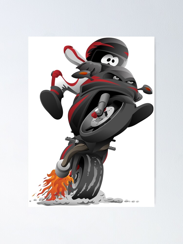"Motorcycle Wheelie Cartoon" Poster for Sale by Dynamic-Trends | Redbubble