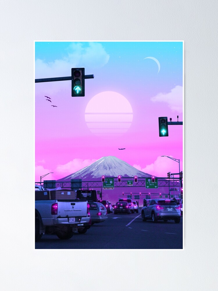 "Vaporwave Sunset Fuji" Poster by daffaumar12 | Redbubble