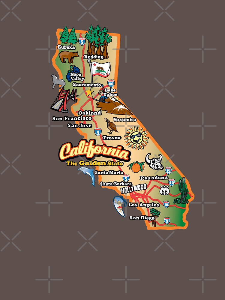 "Vintage California State Map with Pictures" T-shirt for Sale by ...