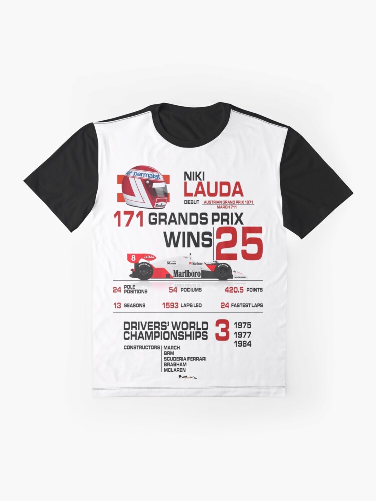 "Niki Lauda - F1 Stats with car & helmet design 1984" T-shirt for Sale ...
