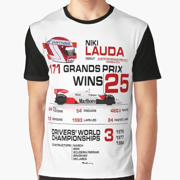 "Niki Lauda - F1 Stats with car & helmet design 1984" T-shirt for Sale ...