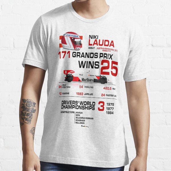 "Niki Lauda - F1 Stats with car & helmet design 1984" T-shirt for Sale ...