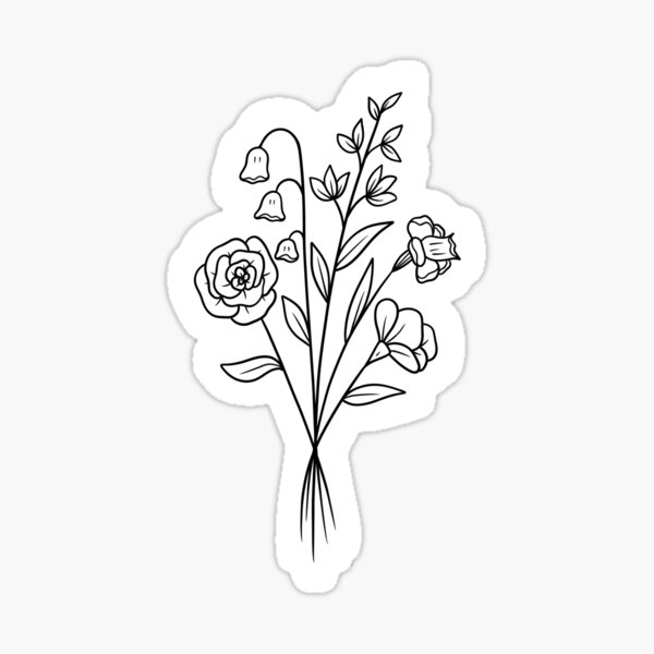 "Floral Bouquet | Line Drawing | Simple" Sticker for Sale by ekwdesigns ...