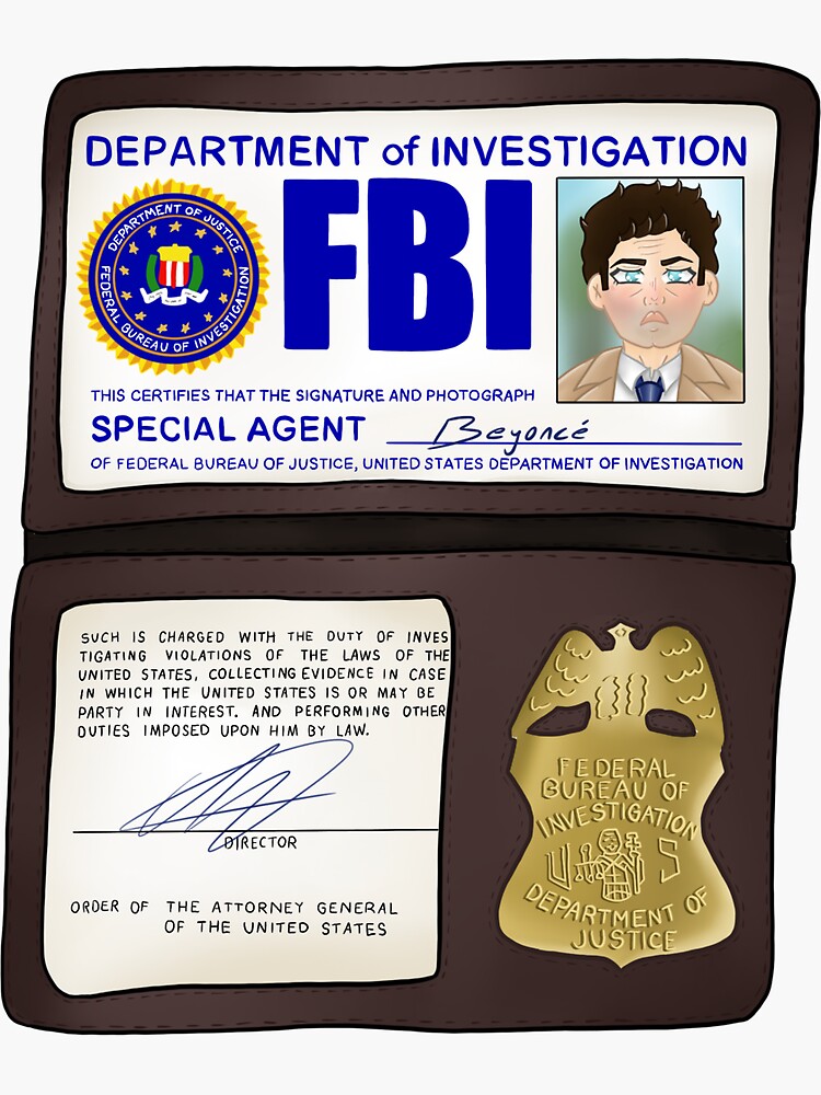 "Castiel FBI Badge (Agent Beyoncé)" Sticker for Sale by TheMinnieLemon ...
