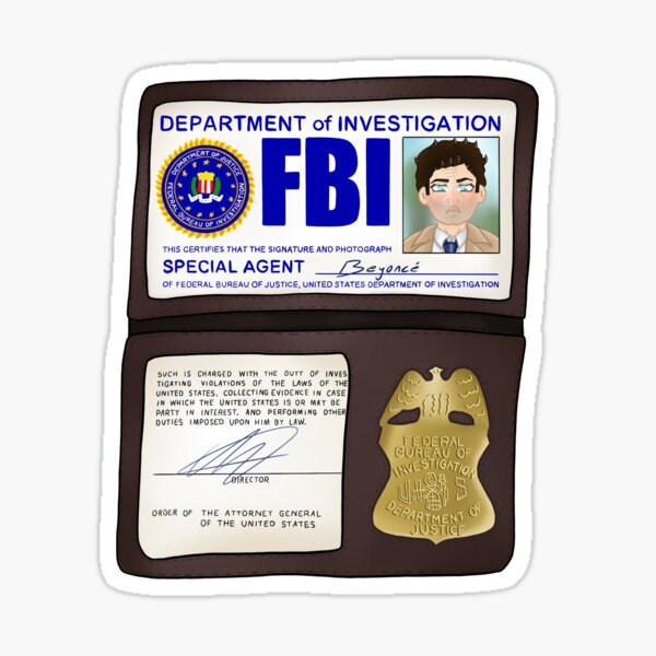 "Castiel FBI Badge (Agent Beyoncé)" Sticker for Sale by TheMinnieLemon ...