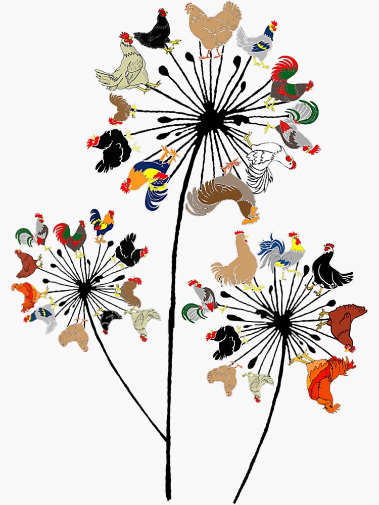 "Dandelion Chicken Fowl Lover Men Women" Sticker by MarindaNewbyArt ...