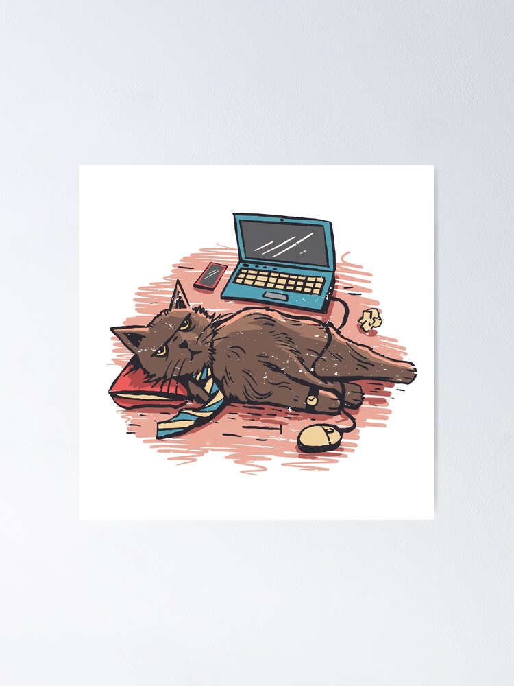 Póster «Gato gracioso trabajando en la oficina en casa y estudiando ...