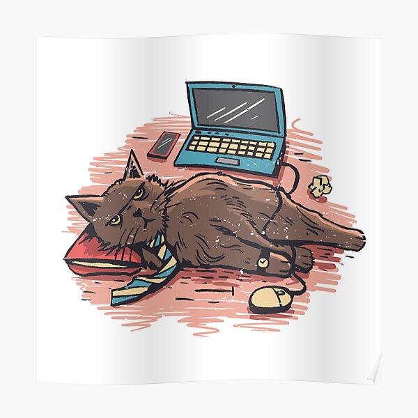 Póster «Gato gracioso trabajando en la oficina en casa y estudiando ...