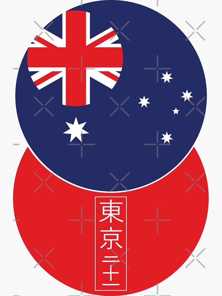 "Australian and Japanese flag roundels with Tokyo 21 in Kanji ...