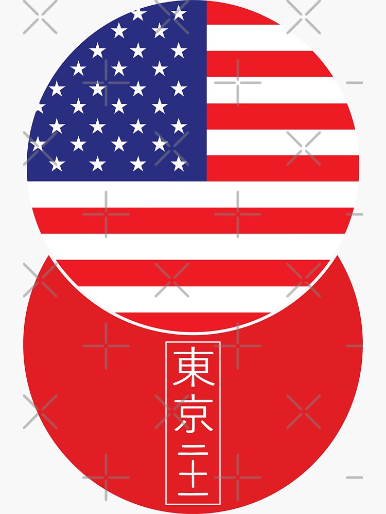 "USA and Japanese flag roundels with Tokyo 21 in Kanji characters ...