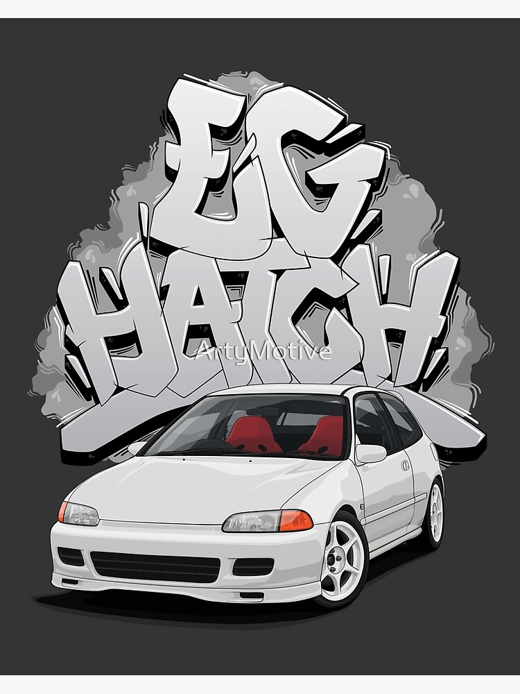 Póster «Civic EG hatch blanco con fondo de graffiti» de ArtyMotive ...