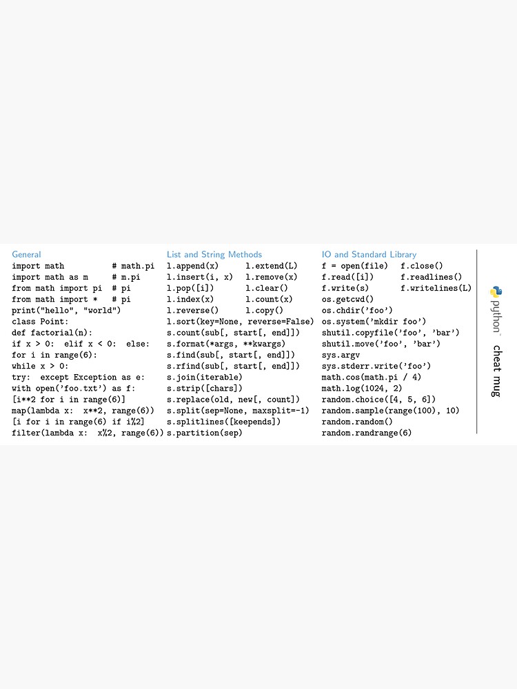 "Python Cheat Sheet " Sticker for Sale by gungable | Redbubble