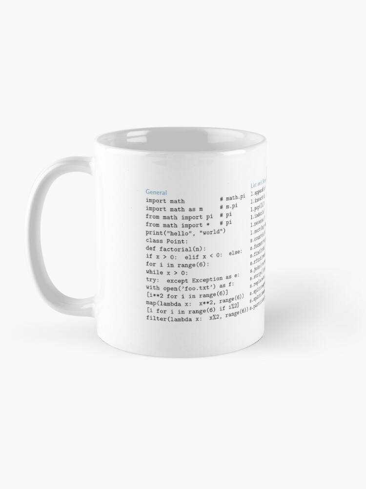 "Python Cheat Sheet " Coffee Mug for Sale by gungable | Redbubble